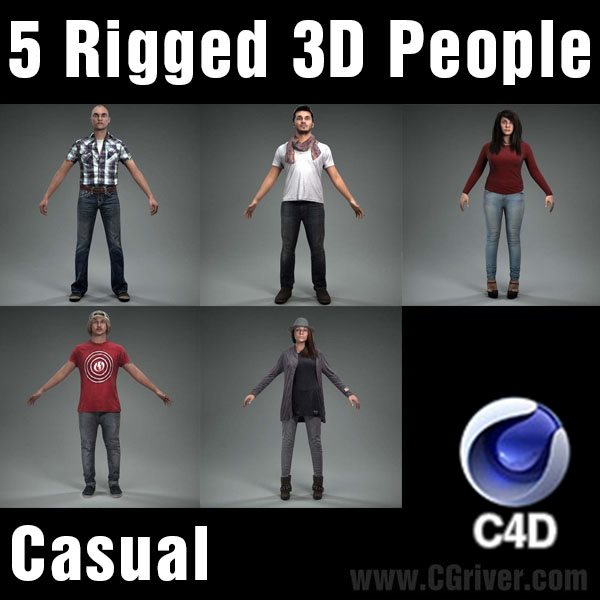 Cinema 4D Humans - 5 RIGGED 3D MODELS (MeMsC4D001M4) – CG River